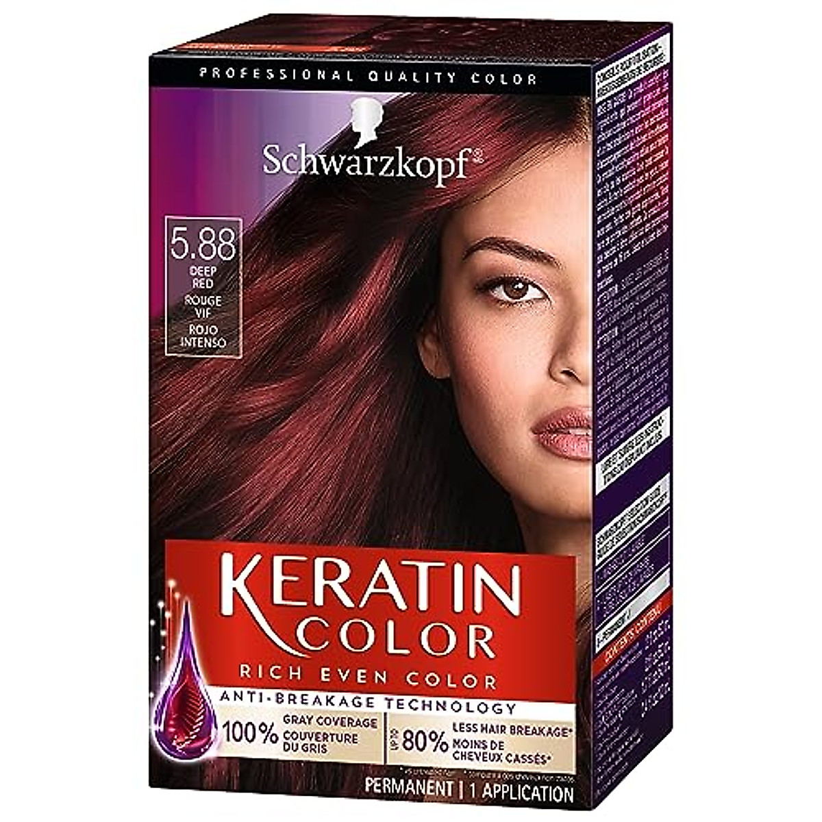 Schwarzkopf Keratin Color Permanent Hair Color Cream, 5.88 Deep Red, 1 Kit