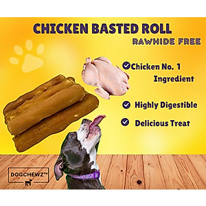 DOGCHEWZ™ Rawhide Free Basted Roll Chicken Wrapped Dog Chew Treats | Size 5 Inch (8 Count/Bag) - Gluten Free