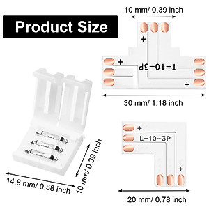 28 Pieces 3 Pin LED Connector LED Strip Connector 10 mm Solderless LED Light Connector L Shape LED Lights Extension T Shape Solderless LED Adapter Connectors for WS2811 WS2812B SK6812 LED Strip