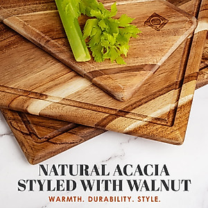 Chorus Wood Cutting Board Set with Juice Groove (3 Pieces) - Acacia Wood Kitchen Cutting Boards, Chopping Board for Meat (Butcher Block), Vegetables, Cheese - 100% Natural Hardwood