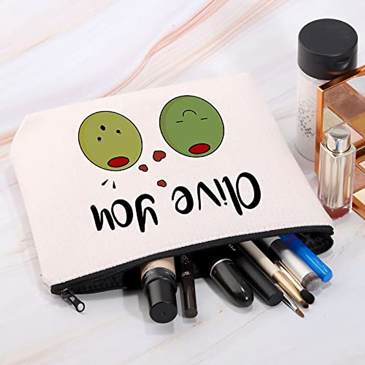 VAMSII Olive You Makeup Bag Funny Olive Gift I Love You Gifts Olive Lovers Gifts Anniversary Romantic Gifts Olive Pun Gifts (Makeup Bag)