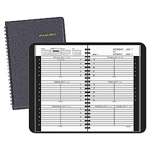 AT-A-GLANCE 70-075-05 Weekly Appointment Book Ruled for Hourly Appointments, 4 7/8 x 8, Black, 2018