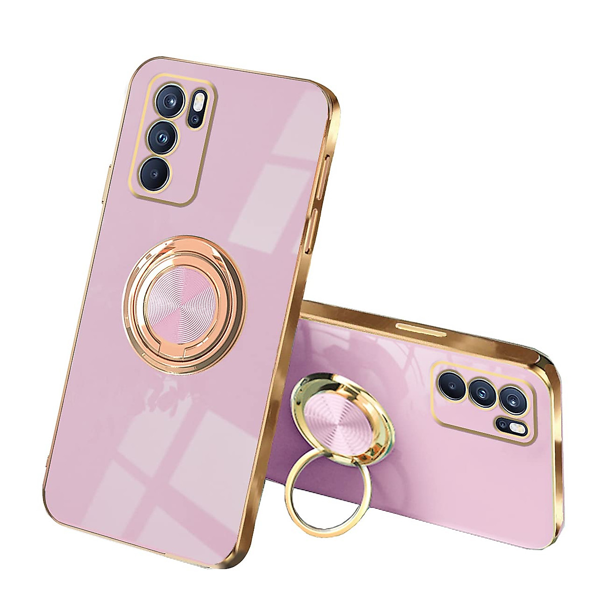 Wousunly Compatible with Reno 6 5g Case Ring Holder Magnet Green, Reno 6 5g Phone Case Silicone Shockproof Plate Luxury Slim Cover (Purple)