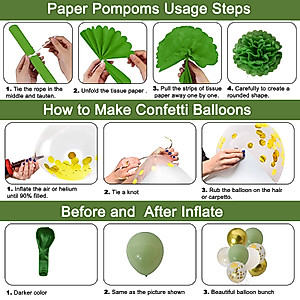 Sage Green Birthday Decorations for Women Girls, Olive Green Happy Birthday Party Decorations, Green Happy Birthday Banner Birthday Balloons Fringe Curtain Tablecolth Bday Party Supplies Gold White