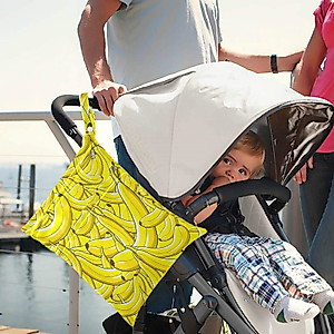 visesunny Yellow Banana 2Pcs Wet Bag with Zippered Pockets Washable Reusable Roomy for Travel,Beach,Pool,Daycare,Stroller,Diapers,Dirty Gym Clothes, Wet Swimsuits, Toiletries