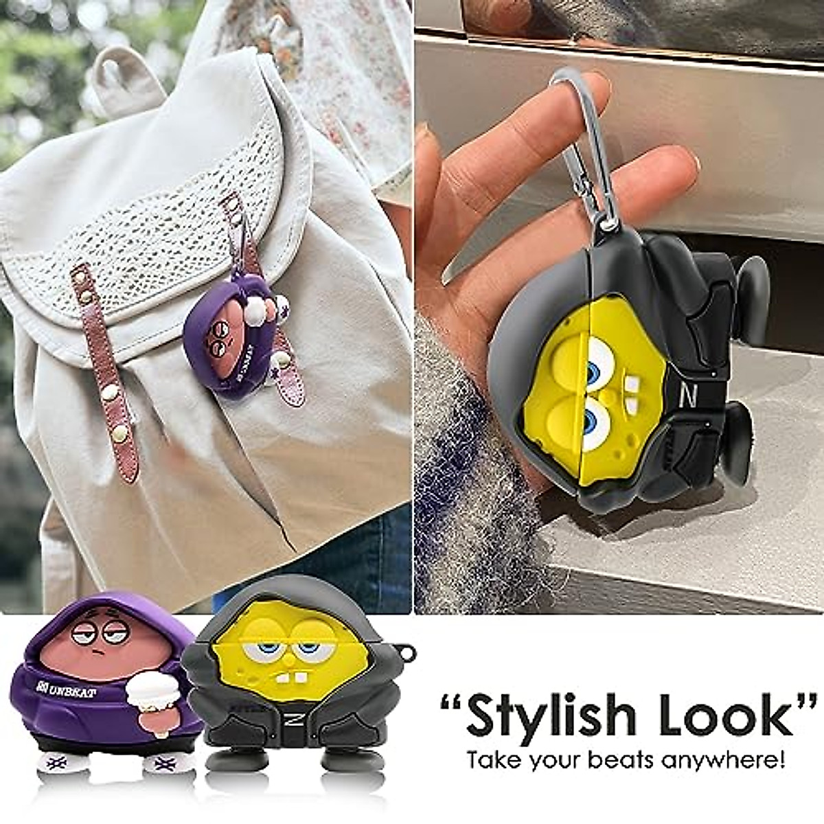 LDSXAY Beats Studio Buds/Buds + Case Cover, 3D Cute Funny Cartoon Character Silicone Protective Skin Cover for New Beats Studio Buds + Wireless Earbuds Case with Keychain Accessories (Purple)