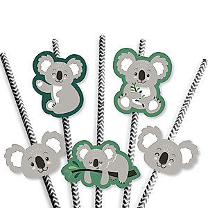 Big Dot of Happiness Koala Cutie - Paper Straw Decor - Bear Birthday Party and Baby Shower Striped Decorative Straws - Set of 24