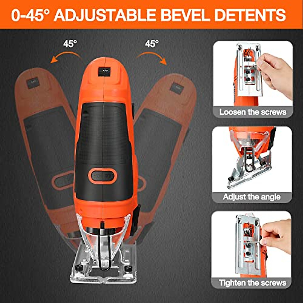 ValueMax Jig Saw, 6.5AMP Corded Electric Jigsaw with 6 Variable Speeds, 4-Position Orbital Setting, ±45° Bevel, Dust Blower and 6Pc Blades, Jigsaw Tool Kit for Wood, Metal and Plastic Cutting