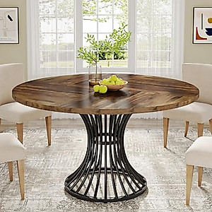 LITTLE TREE Round Dining Table for 4-6 People, 47" Large Rectangular Kitchen Table with Geometric Legs, Unique Dinner Table Kitchen & Dining Room Furniture