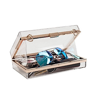 Women cute clear acrylic clutch purse stadium approved box bag with gold & silver chain strap