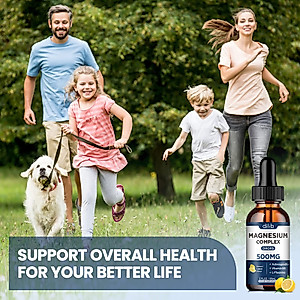 Magnesium Glycinate Liquid Drops, Triple Magnesium Complex Supplement with Citrate, Malate 500mg Ashwagandha, L-Theanine, Vitamin B6 for Sleep, Calm, Stress Relief, Bone, Muscle, Mood - Lemon Flavor