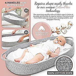 Premium Baby Changing Basket Set - with Pad, Moses Basket for Babies with Memory Foam Mattress - CPSC Approved, 100% Cotton Boho Nursery Decor, Changing Table Topper for Dresser with Covers