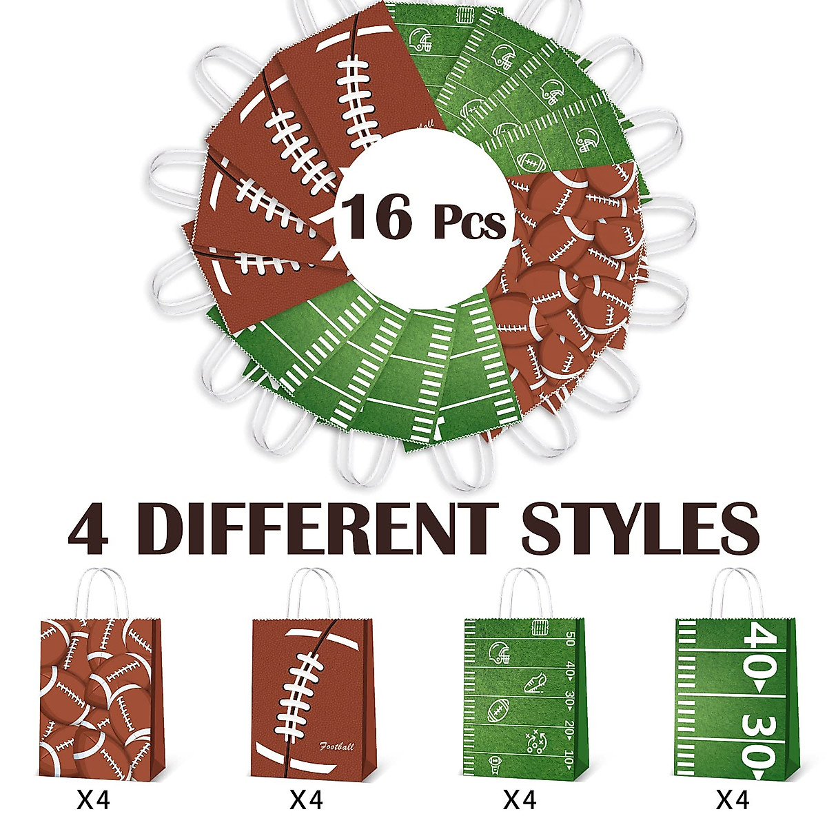 16pcs Football Goodie Bags for Boys with Handle Football Paper Bags Football Treat Bags Football Gift Bags Football Theme Party Decorations Football Party Bags for Kids Birthday Party Supplies