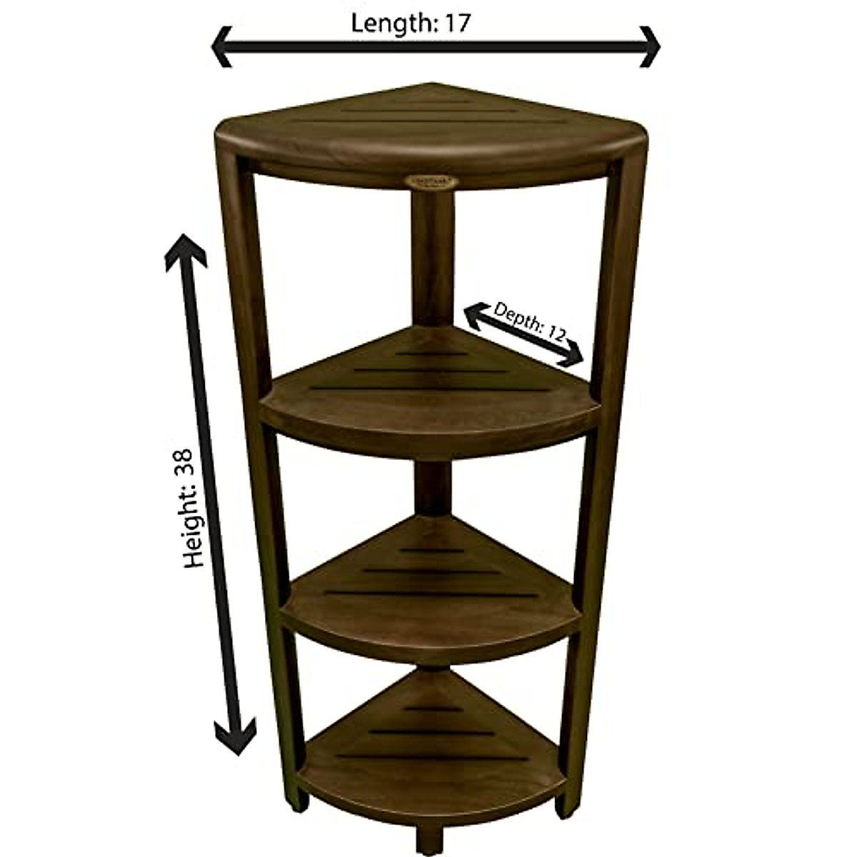 DecoTeak Corner Shower Shelf 4-Tier Oasis Teak Wood Corner Shower Bench with Storage Shelf 38" Height Snazzy Corner Shower Stool in Dark Brown Stained Finish