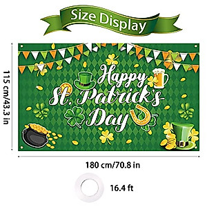Happy St Patricks Day Banner, 70.8 x 43.3Inch St Patricks Day Decorations St Patricks Day Backdrops for Photography, Green Saint Patricks Day Banner for St Patricks Day Party Decor, Irish Party Decor