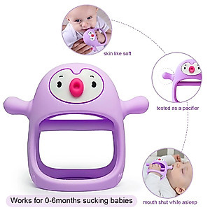 Smily Mia Smily Mia Penguin Teethers, Silicone TeethingToys for Babies 0-6Months, Baby Teethers for 3-6Months, Hand Teether for Infants, Pacifiers for New Born,Light Purple