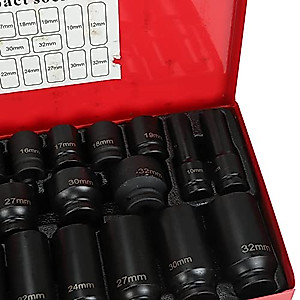 TYFYB 35pcs 1/2 Inch Drive Deep Impact Socket Tool Set Metric Garage Workshop Tools,Heavy Duty Impact Socket Set with Portable Case, Red