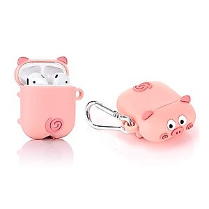 LEWOTE Airpods Silicone Case Funny Cute Cover Compatible for Apple Airpods 1&2[Cute Pet Design][Best Gift for Girls or Couples] (Pink Pig)