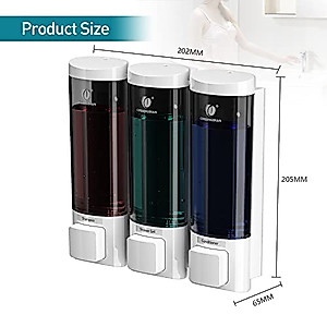 Shower Soap Dispenser 3 in 1 Chamber 200mlx3 Wall Mounted No Drilled Body Wash Shampoo and Conditioner Dispenser Home Hotel Bathroom