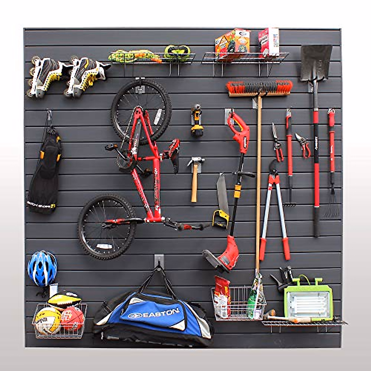 Proslat 88105 Heavy Duty PVC Slatwall Garage Organizer, 8-Feet by 4-Feet Section, 10 Panels, Charcoal (Dark Grey)