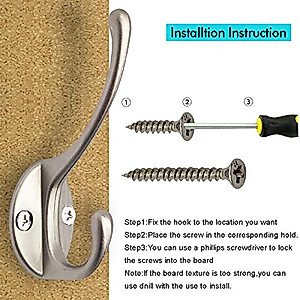 IBosins 10 Pack Heavy Duty Dual Coat Hooks Wall Mounted with 40 Screws Retro Double Hooks Utility Silvery Hooks for Coat, Scarf, Bag, Towel, Key, Cap, Cup, Hat (Silvery)
