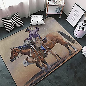 Big Size Washable Area Rugs,Western Cowboy Riding in Wild West Rodeo Bucking Bronco Horse Soft Large Floor Carpets Non-Skid Rug for Kids Room Living Room Bedroom Home Decor 3x5 Ft
