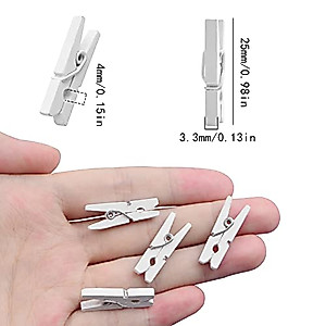 200pcs Mini White Utility Wood Photo Paper Clips Sturdy Small Wooden Clothespins Clothes Line Clips for Scrapbooking Crafts Display Hanging Decorative Pictures