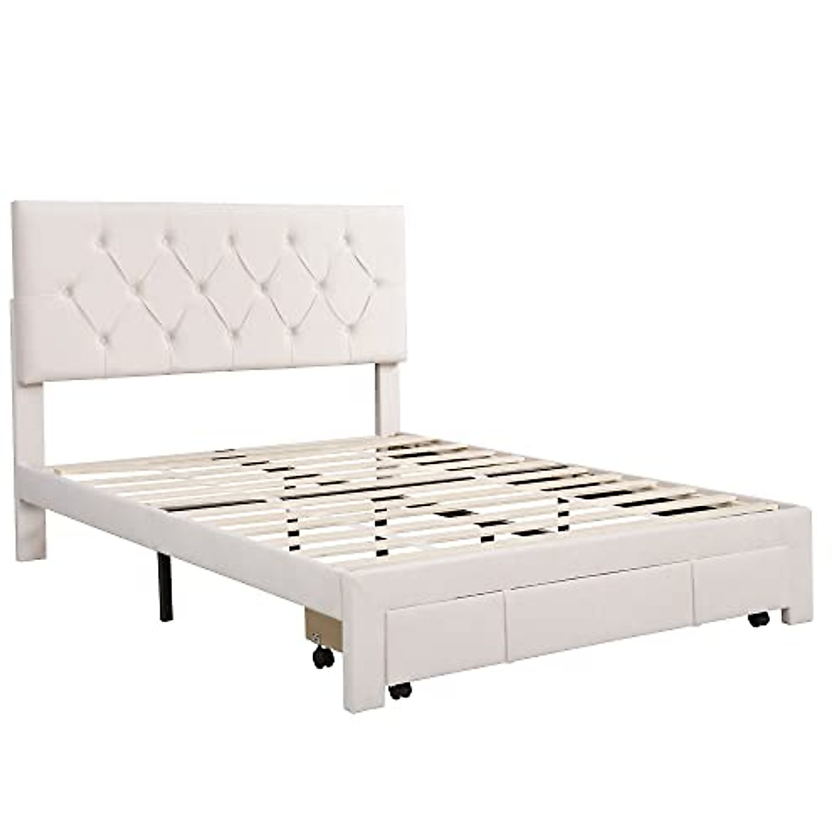 Lifeand Full Size Storage Bed Velvet Upholstered Platform Bed with a Big Drawer - Beige