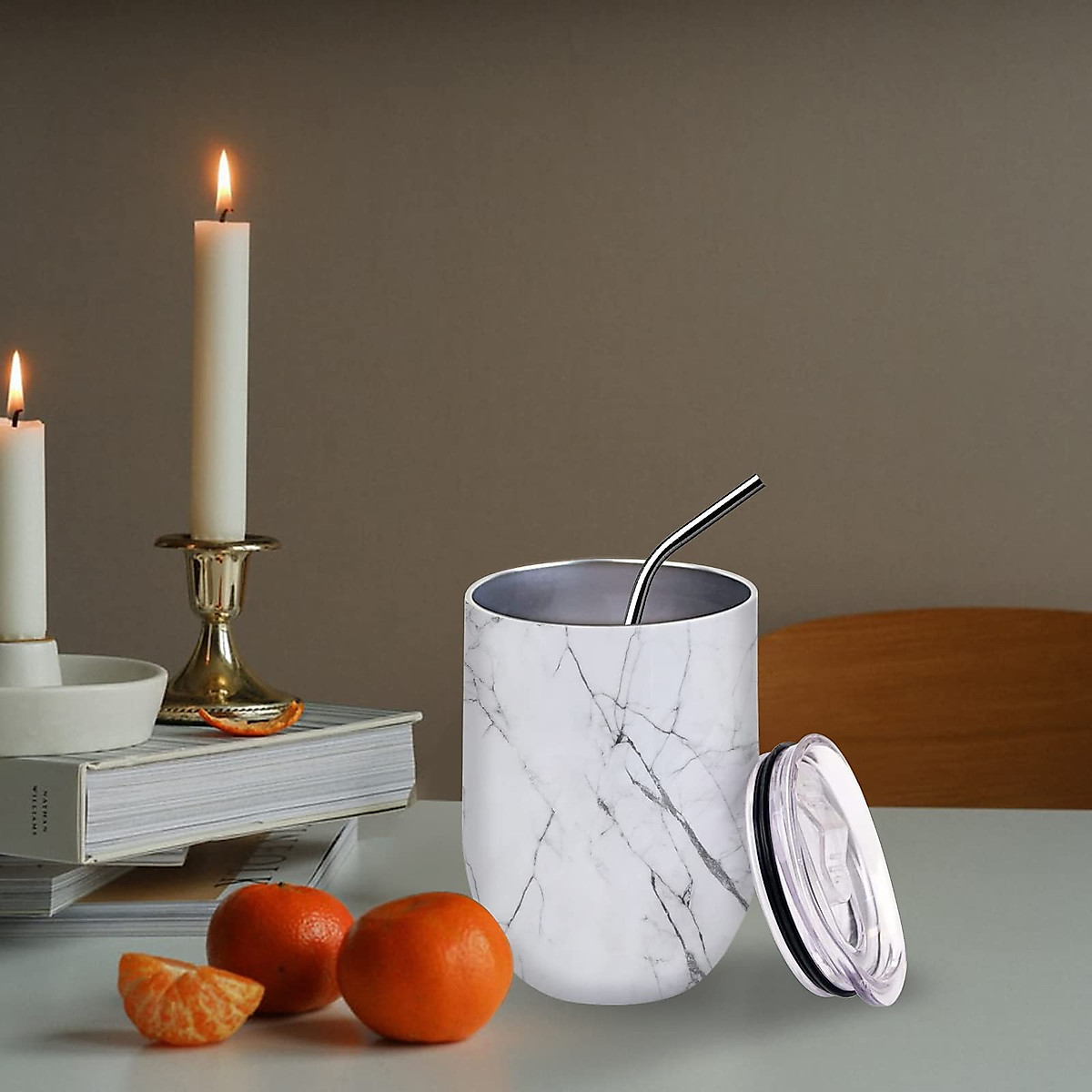 BetterSub 12oz Sublimation Straight Wine Tumblers Blanks Double Wall Insulated Stainless Steel Tumblers Bulk Sublimation Tumbler Cup with Lid, Metal Straw, Brush, Display Box, 24 Pack