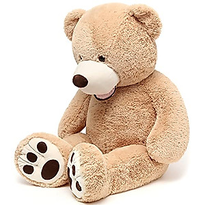 DOLDOA 4.3ft Big Teddy Bear Stuffed Animals with Footprints, Life Size Teddy Bear Plush for Girlfriend 51 inch, Light Brown