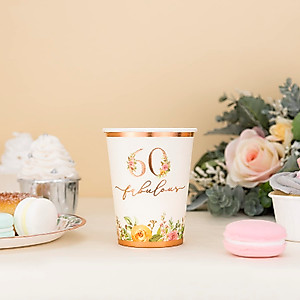 Crisky 60th Birthday Napkins and Plates for Women Rose Gold Floral Party Decoration, 60 and Fabulous Plates and Napkins for Women 60th Birthday.