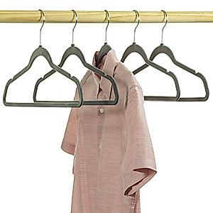 Mainetti SH-VM003-GR10 Grey Velvet Ultra-Thin Hangers with Notches and Bright Zinc Swivel Hooks, 17.5 Inch (Pack of 10)