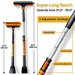 JTeena 42” Extendable Snow Brush with Squeegee, Ice Scraper and Emergency Car Snow Shovel, 5 in 1 Detachable Windows Scraper with Foam Grip for Car Windshield, Snow Broom for Car Auto SUV Truck