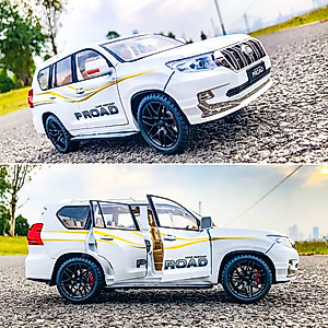 WAKAKAC 1/18 Scale Prado Die-cast Model Car, Alloy Metal Pull Back Collectible Vehicles Toys with Sound and Light Car for Kids and Adults Gifts(White)