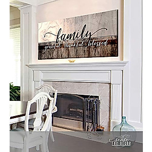 Sense Of Art | Family Grateful Thankful Blessed | Family Wall Decor | Christian Wall Decor | Family Signs | Blessed Wall Decor | Home Decorations (Brown, 42 x 19)
