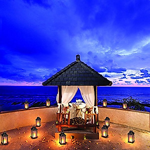 13" Vintage Style Solar Powered Flame Effect (Metallic Coating Black,Plastic),Garden Light Vivid Fire Effect,Outdoor Solar Hanging Lantern,Decorative Candle Lanterns ZKEE (Set of 2)