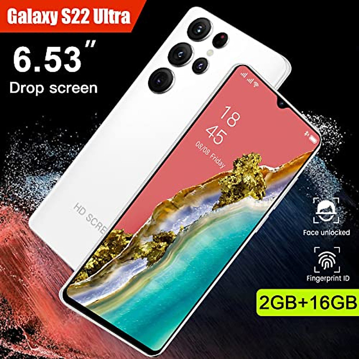 Unlocked Smartphones, 5G Android Smart Phone HD Full Screen Phone, Dual SIM Unlocked Cell Phone, 2+16G RAM, Long Battery Life, 6.53-inch Water Drop Screen Touch Screen Mobile Cell Phone (White)