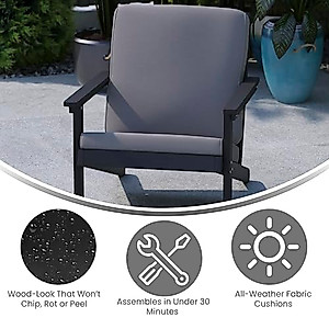 Flash Furniture Charlestown Adirondack Style Deep Seat Patio Club Chair with Cushions - Black Poly Resin Frame - Cream All-Weather Cushions - Indoor/Outdoor