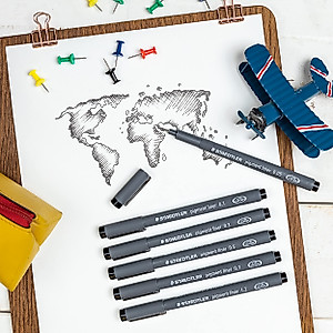 STAEDTLER Pigment Liner Pack, Black, 8 Pens, Assorted Line Widths, 0.05mm, 0.1mm, 0.2mm, 0.3mm, 0.5mm, 0.8mm, 1.0mm, 1.2mm