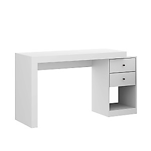 Techni Mobili Expandable Desk with Storage Drawers & Open Shelf - Expands from 47 Inch to 57 Inch - White Computer Desk with Printer Space - Modern Home Office Table with Drawers Blanco Collection