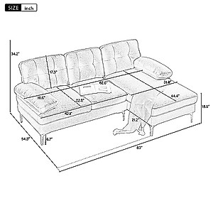 BIADNBZ 83" Velvet Sectional Sofa with Right Chaise, Modern L-Shaped Couch with Armrest for Living Room Bedroom Corner, Brown