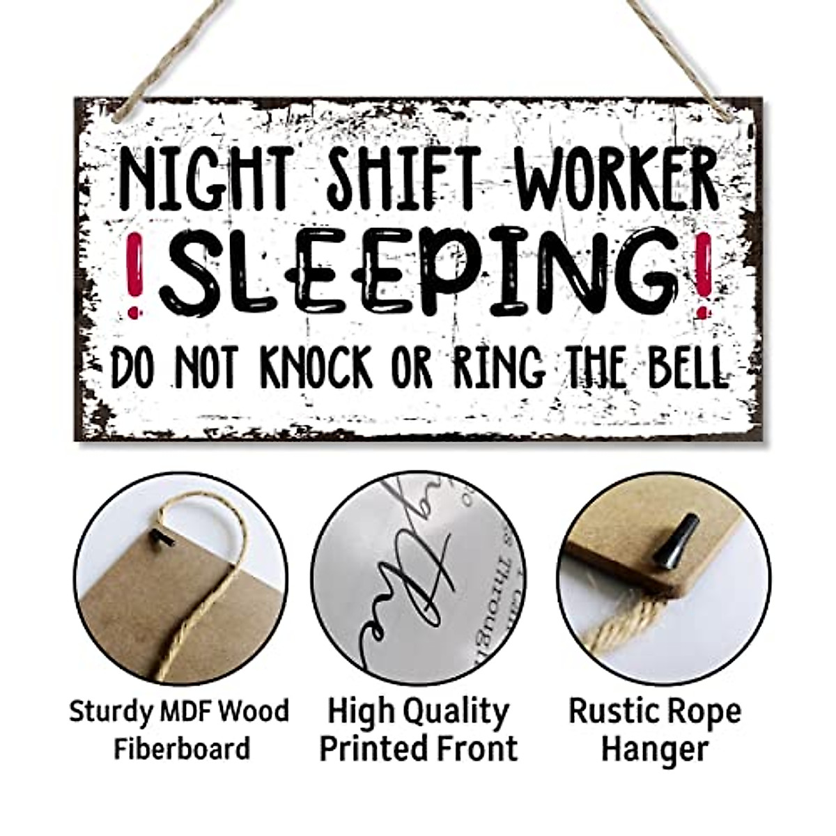 Night Shift Worker Sleeping Do Not Knock Or Ring The Bell Wall Decor Sign, Printed Wood Plaque Sign Wall Hanging, Funny Day Sleeper Sign, Decor Wall Art Sign 12" x 6"