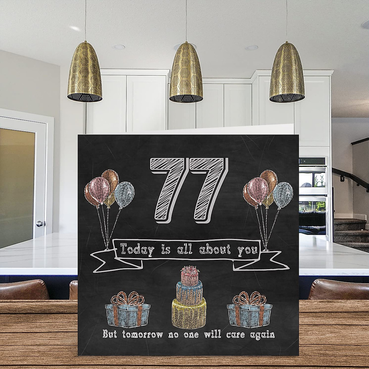 Stuff4 Funny 77th Birthday Cards for Men Woman - Chalk Blackboard - Happy Birthday Card for Uncle Mom Dad Papa Great Grandpa Pop Pops Grandma Gran Nanny Aunt, 5.7 x 5.7 Inch Humor Greeting Cards