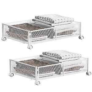 RUTILY Under Bed Storage Containers with Wheels Foldable Bedroom Under Bed Storage Organizer with Handles,Rolling Under Bed Storage Drawer Basket for Clothing, Books, Toys, Shoes (2 pack, white)