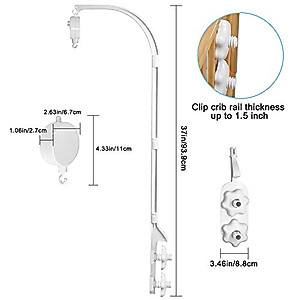 AFUNTA 37 Inch Double Screw Crib Mobile Bed Bell Holder with Music Box, DIY Toy Decoration Hanging Arm Adjustable Holder Bracket Baby Bed Stent Set Nut Screw