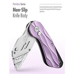 FantastiCAR Fancy Folding Utility Knife Box Cutter Set with Extra Blades (Blue and Purple), Metal Handle