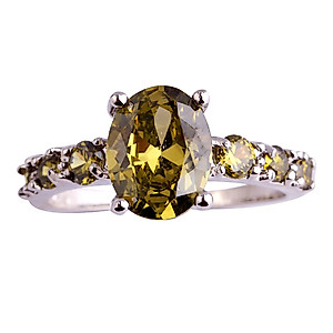 Emsione 925 Silver Plated Oval Created Peridot Promise Eternity Women's Band Rings Color Green Size 7