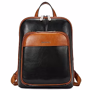 BOSTANTEN Genuine Leather Backpack Purse Casual College Travel Bags for Women Brown with Black