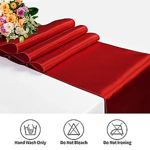 Sunfiy 12 Pack Satin Table Runner 12 x 108 Inch Red Long Table Cloth Satin Table Runners for Wedding Banquet Graduations Birthday Party Decoration