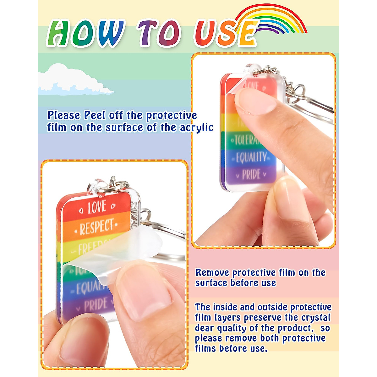 Kigeli 60 Pcs Gay Pride Rainbow Keychain LGBTQ Accessories Bulk Gay Stuff Acrylic Lesbian Key Chain LGBT Key Ring Hanging Men Women's Keyrings and Keychains for Transgender Jewelry Gifts Charm